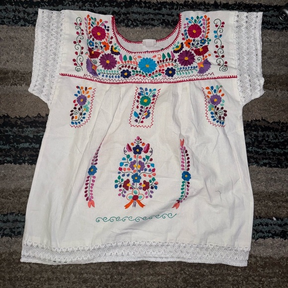 solei | Tops | Embroidered White Blouse With Multicolor Floral Design ...